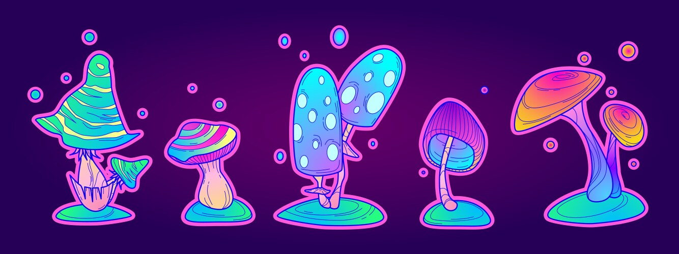 Trippy mushroom sticker collection Royalty Free Vector Image
