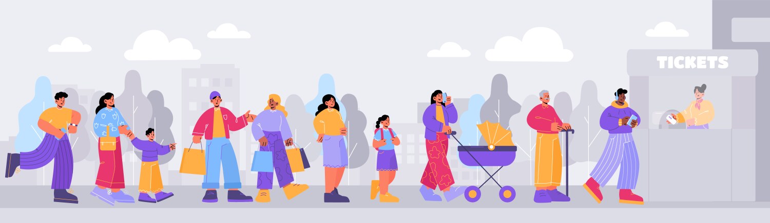 Crowd of Cartoon People Standing in Line Vector Images (over 480)