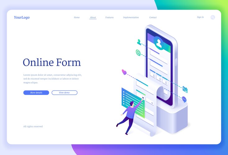 Sign up page purple gradient registration form Vector Image Sign up page purple gradient registration form Vector Image