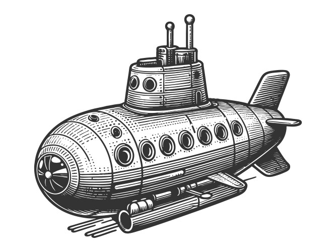 Cartoon submarine sketch Royalty Free Vector Image