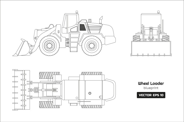Outline blueprint tractor side front and top Vector Image