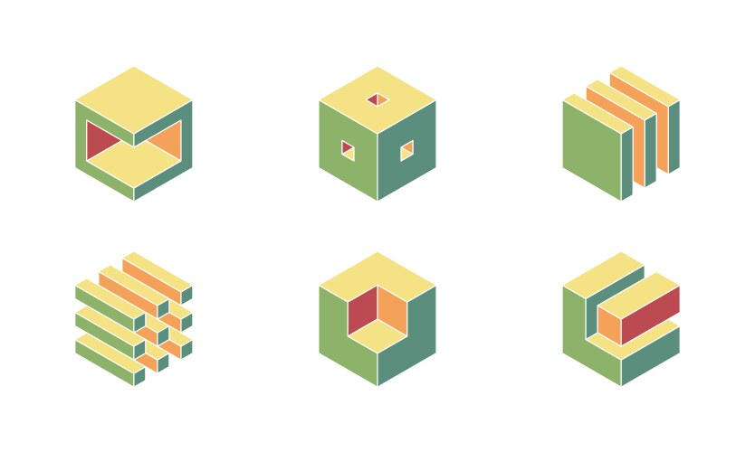 Cube logo geometric design set box logotype Vector Image