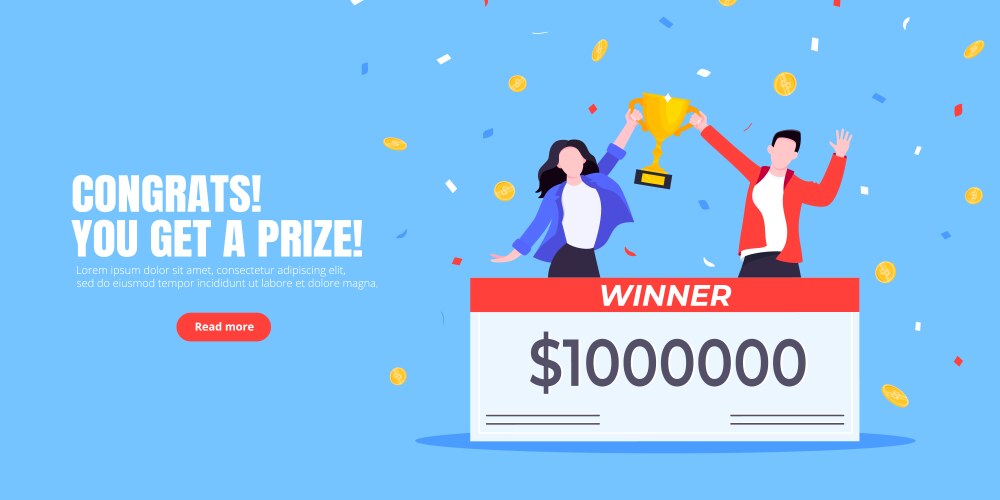 Happy lottery winners with big prize paycheck Vector Image