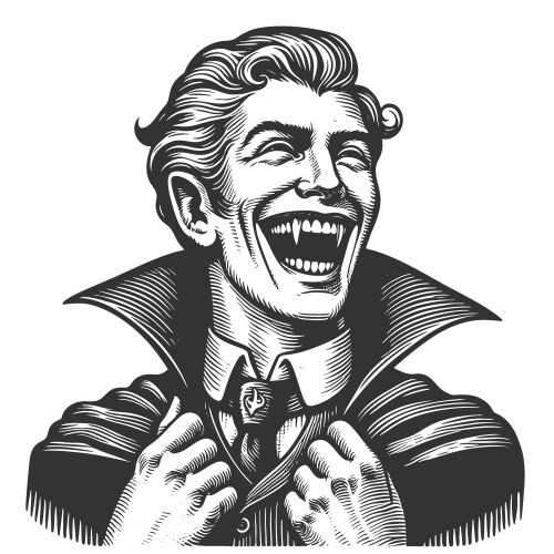 Smiling vampire with fangs engraving Royalty Free Vector