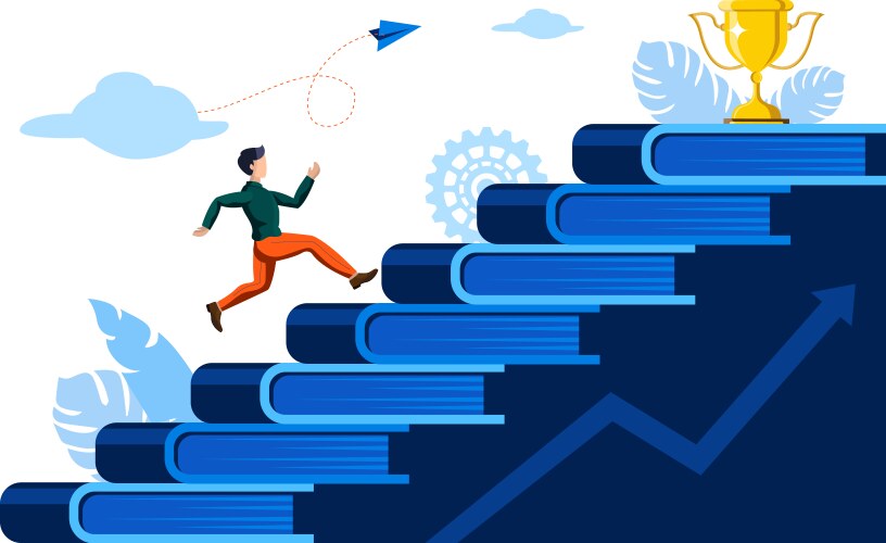 Man running on books steps towards success Vector Image