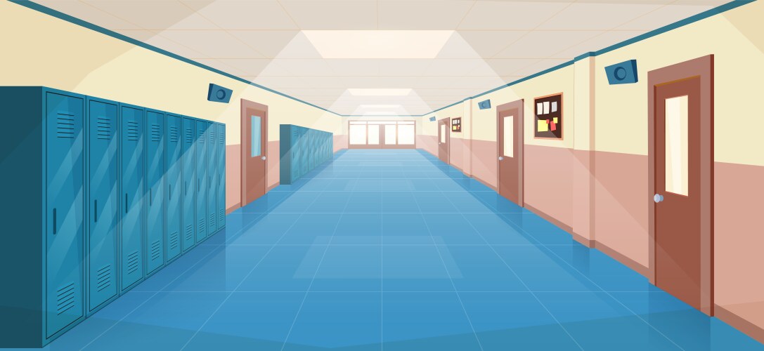 Cartoon school or college hallway Royalty Free Vector Image