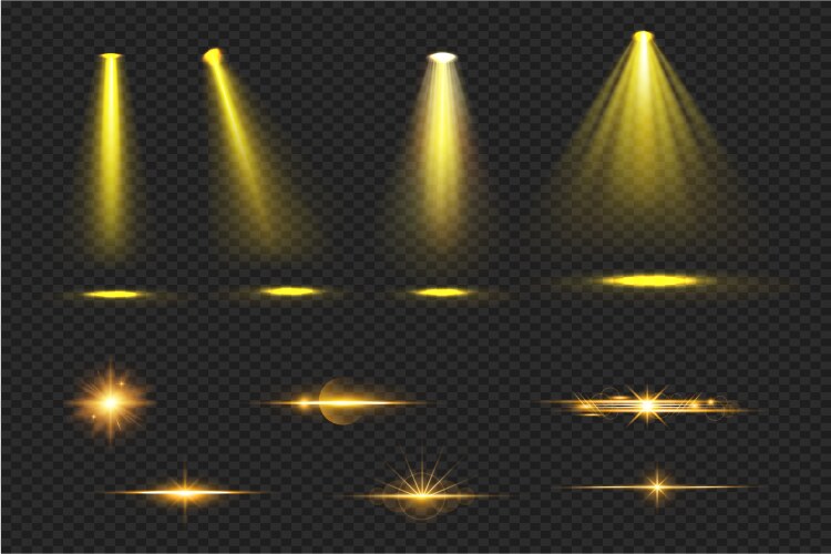 Yellow spotlight beams on transparent background Vector Image