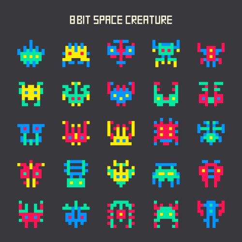 Retro space arcade game invaders spaceship pixel Vector Image
