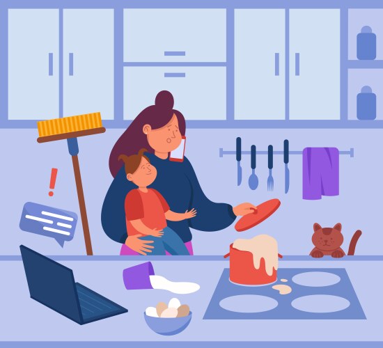 Busy mother with baby Royalty Free Vector Image