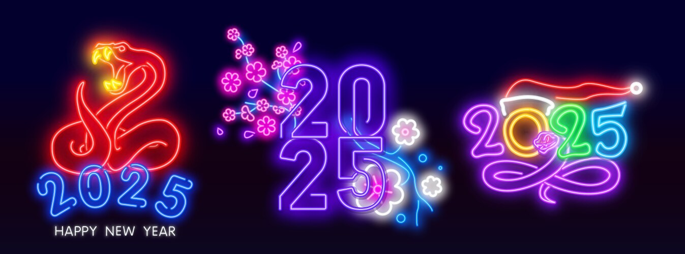 2025 neon icons of snake cobra python ophiophagus Vector Image