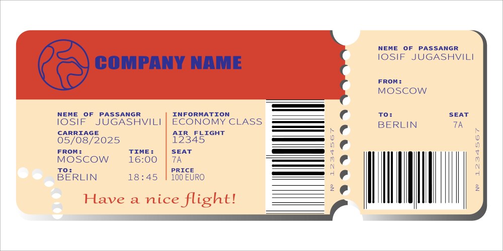 United Airline Ticket Template