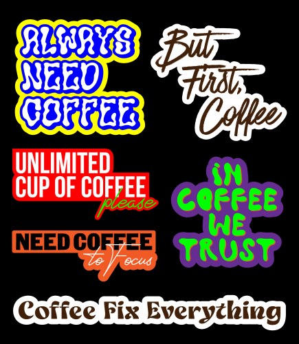 Coffee sticker set barista pin addict Royalty Free Vector