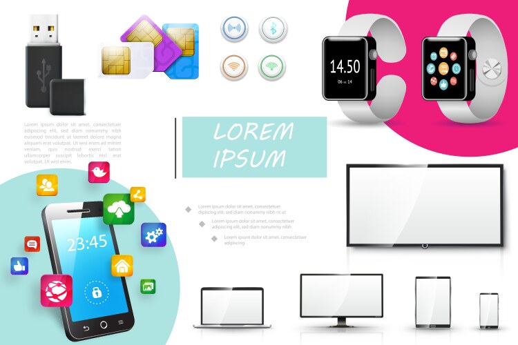 Realistic tech colorful template Royalty Free Vector Image