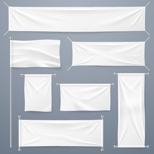 White banners and flags mesh set mockup Royalty Free Vector