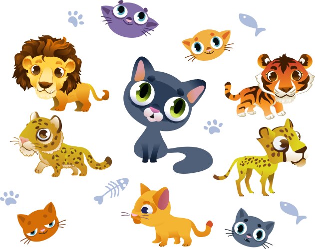 Collection of cartoon catsisolated on white Vector Image