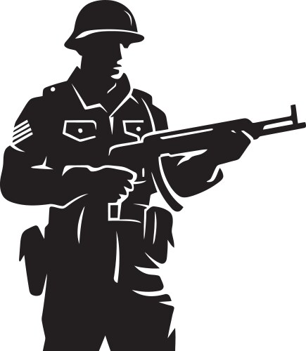 Warrior carry gun logo troop firearm icon black Vector Image