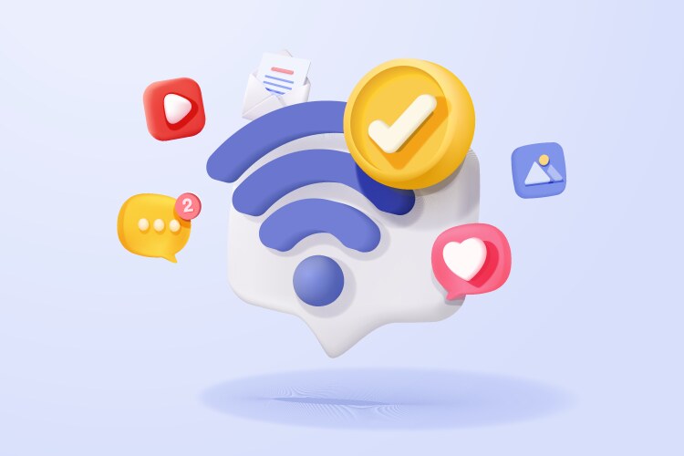 3d wireless connect and sharing network Royalty Free Vector