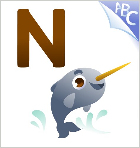 Alphabet n with narwhal Royalty Free Vector Image
