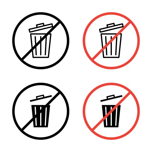 No trash icon set bin waste symbol Royalty Free Vector Image