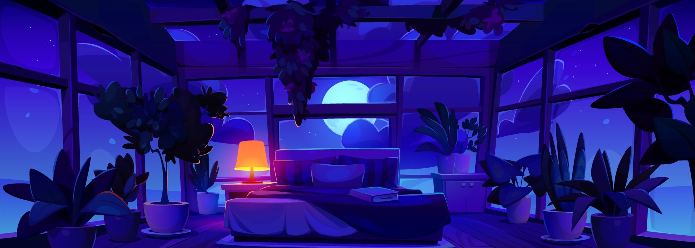 Night bedroom interior with bed and couch cartoon Vector Image