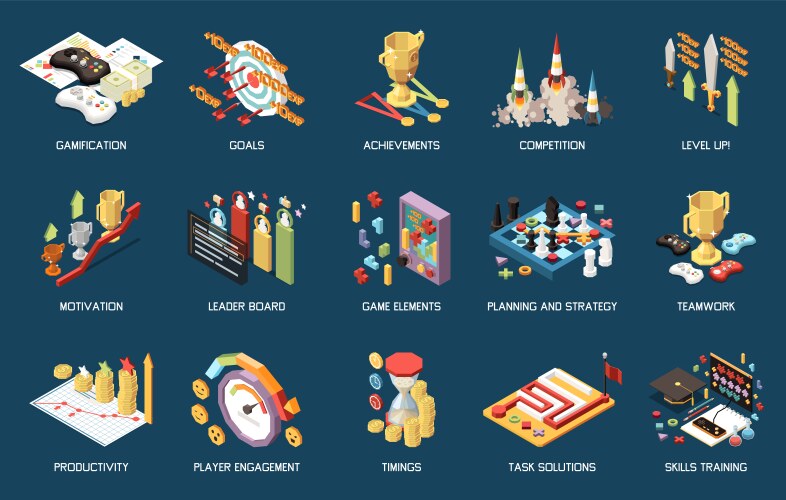 Business gamification set Royalty Free Vector Image