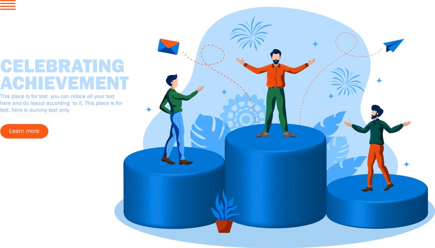 Team standing on podium with winner celebrating Vector Image