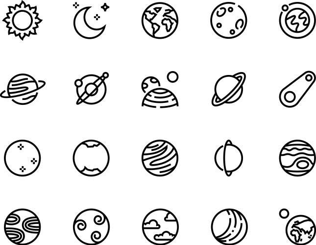 Solar system planets icon set outline style Vector Image