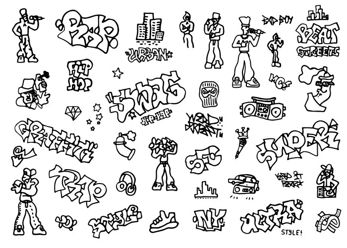 Rap music doodle set Royalty Free Vector Image