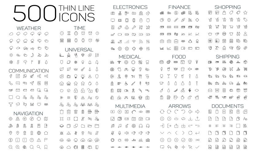 Icons line set round thin Royalty Free Vector Image