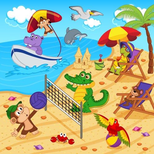 Beach with shells and sea animals 3 Royalty Free Vector