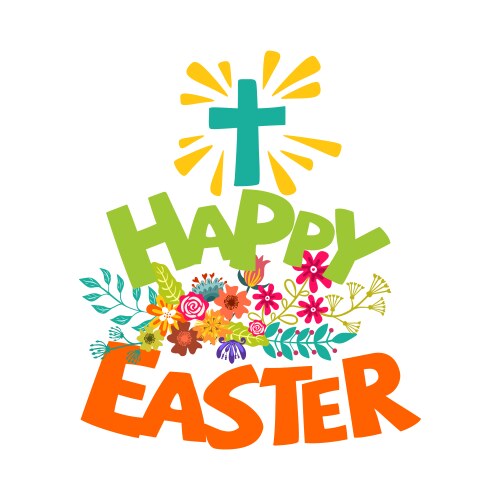 Easter sunday cross with flower and egg wreath Vector Image
