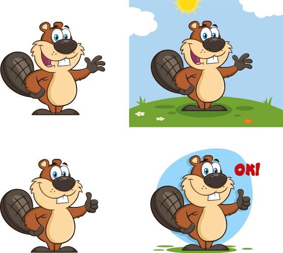 Beaver mascot set Royalty Free Vector Image - VectorStock