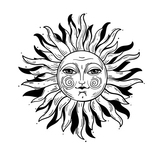 Vintage sun with face Royalty Free Vector Image