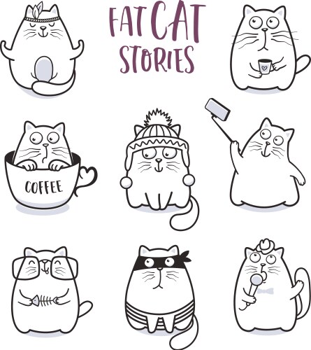 Cute doodle cats Royalty Free Vector Image - VectorStock