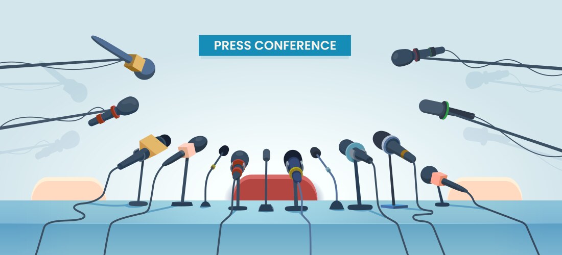 Press conference stage meeting news media Vector Image