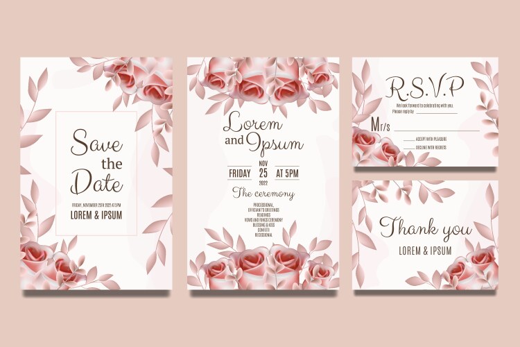 Wedding invitation template with pink roses Vector Image