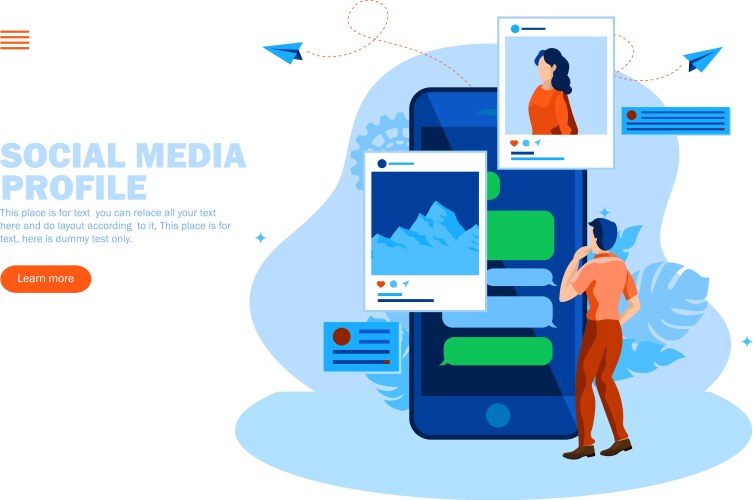 Man looking at profile on phone Royalty Free Vector Image