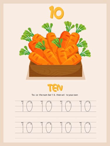 Number ten tracing worksheets Royalty Free Vector Image