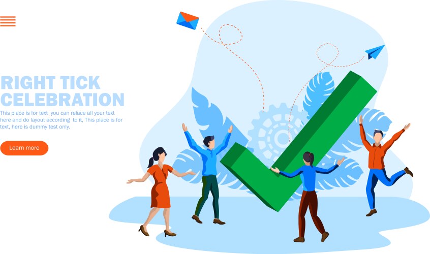 Team celebrating around right tick on mobile Vector Image