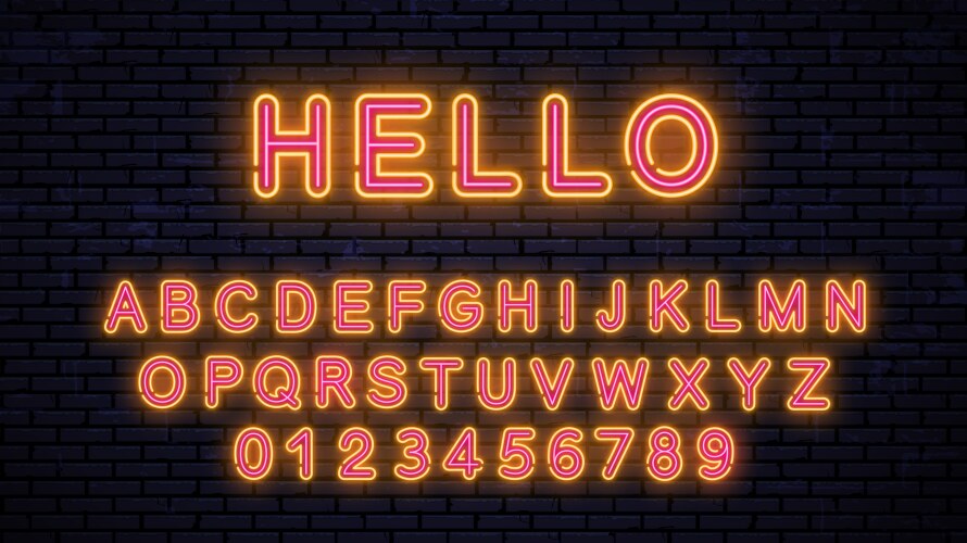 Glowing neon script alphabet font Royalty Free Vector Image