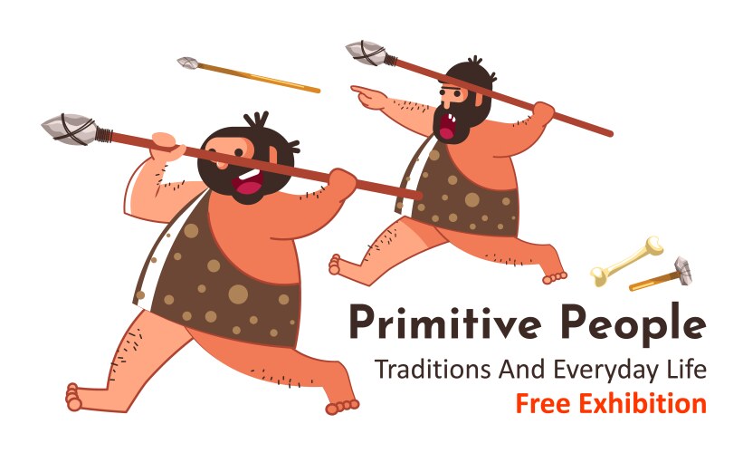 Primitive people carving composition Royalty Free Vector