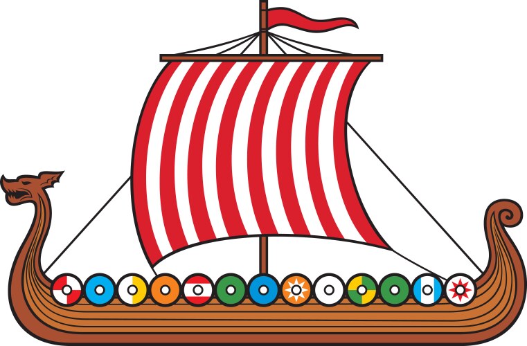 Viking boat flat on white Royalty Free Vector Image