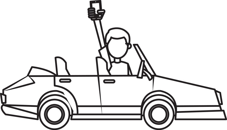 Cartoon of smiling man going in small car Vector Image