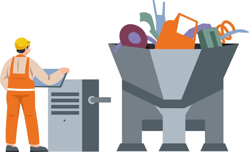 Female factory worker is setting up cnc machine Vector Image