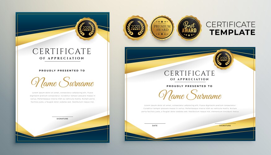 Black and golden certificate of appreciation Vector Image