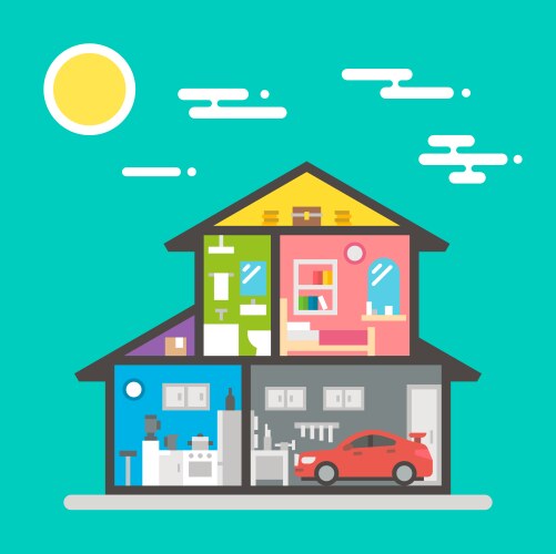 Flat design home interior side view Royalty Free Vector