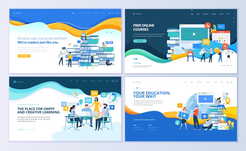 Set of flat design web page templates Royalty Free Vector