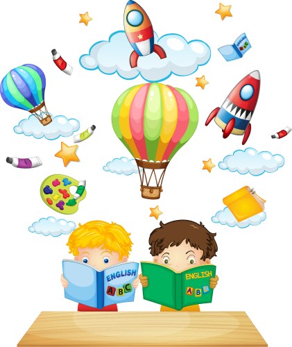 Cartoon reading kids Royalty Free Vector Image
