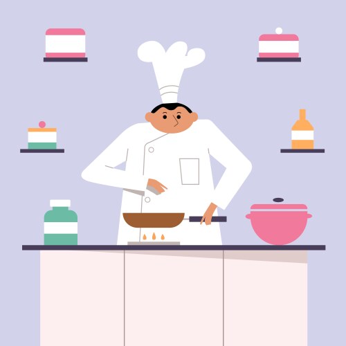 Chef are holding their bread and cookies Vector Image