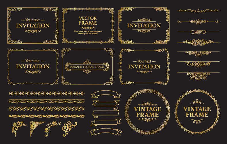 Gold vintage design elements corners and borders Vector Image